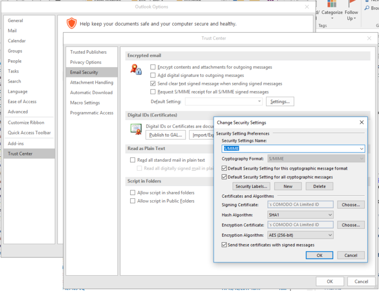 Digitally signing email with S/MIME and Outlook 2016 - JERVIS DOT WS